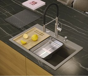 Šedo-béžový kuchyňský granitový dřez QUADRON Marc 110 s příslušenstvím bez baterie