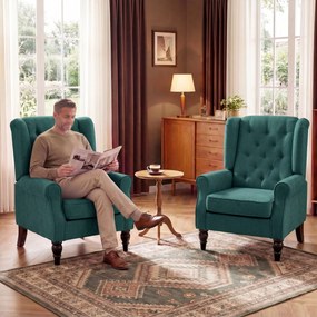 HOMCOM Křeslo do Obývacího Pokoje, Opěrka s Knoflíky a Dřevěné Nohy, Široké Sedadlo, Skvělý Komfort, Klasický Styl, 74 x 86 x 102 cm, Zelené