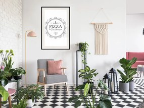 Plakát Pizza je odpověď - černobílá kompozice s anglickým textem