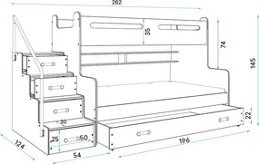 SMB Dětská patrová postel se šuplíky MAXI 2, 80+120x200 cm Barva šuplíku: Modrá