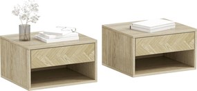 HOMCOM Sada 2 moderních závěsných nočních stolků s šuplíkem a otevřenou přihrádkou, 37x32x21 cm, přírodní dřevo