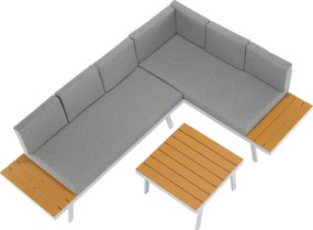 Zahradní set, bílá ocel/dub/světle šedá, PELOR