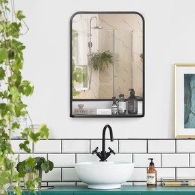 HOMCOM Nástěnné zrcadlo s policí 70x50cm moderní elegantní obdélníkové černé do obývacího pokoje a předsíně | Aosom.de