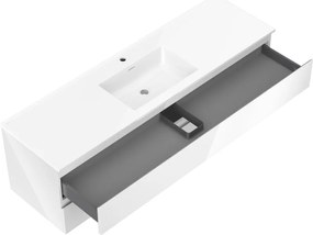Mexen Orio, koupelnová skříňka 160 cm s umyvadlem Otis, 2 zásuvky, bílá lesklá, 91A10-16047-2-BFF00-W18M00