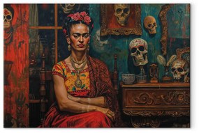 Obraz Frida Kahlo - Composition With the Painter Sitting in a Room With Skulls