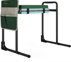 Outsunny skládací zahradní podložka a stolička s kolenní podložkou, kapsou na nářadí a nastavitelnými nohami — nosnost 150 kg, 60,5 × 29 × 50 cm, zel…