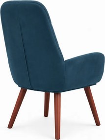 relaxační křeslo, odpočinkové, dřevo/kov/textil, 96x69x78 cm, nohy tmavé/modrá, Dekorino KR20260054