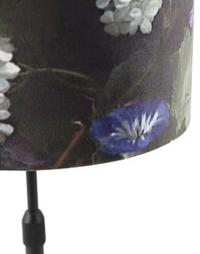 Stolní lampa černá se sametovými odstíny květy se zlatem 25 cm - Parte