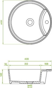 Laveo Cliff, granitové umyvadlo na desku 430x430x142 mm, šedá, LAV-VGC1510T