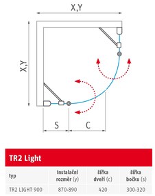 Roth Čtvrtkruhový sprchový kout TR2 LIGHT - bez vaničky Varianta: rozměry: 90x90 cm - (TR2 LIGHT900 - 738-9000000-00-02), Barva profilů a typ výplně: profily: brillant, výplň: transparent