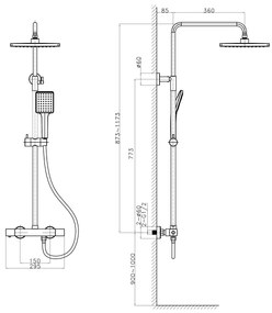 Sapho DARK sprchový sloup s termostatickou baterií, chrom KJ139