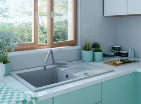 Laveo Celia, 1-komorový granitový dřez 760x440x185 mm s dlouhým odkapávačem, šedá, LAV-SBC_511T