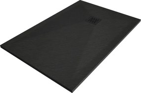 Mexen Stone+, obdélníková vanička z minerálního kompozitu 100 x 80 cm, černá, černá krytka, 44708010-B