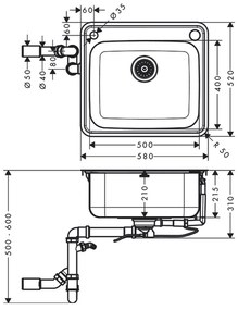 Hansgrohe S41 - S412-F500 Vestavěný dřez 500/400, nerezová ocel 43336800