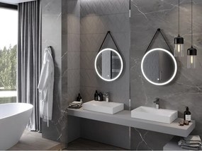 Mexen Reni koupelnové zrcadlo s podsvícením, kulaté 60 cm, LED 6000K, protimlžící, černý rám - 9812-060-060-611-70