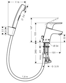 Hansgrohe Focus E2, Sada pákové baterie 70 s bidetovou sprškou a sprchovou hadicí, chromová, 31926000