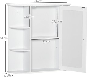 HOMCOM zrcadlová skříňka koupelnová zrcadlová nástěnná skříňka s 8 přihrádkami víceúčelová skříňka bílá 66x17x63cm do koupelny | Aosom.de