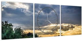 Obraz krajiny s paprsky (s hodinami) (90x30 cm)