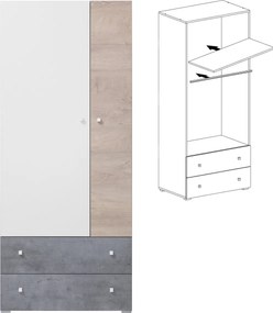 Šatní skříň SIGMA SI 3 L/P se zásuvkami, policí a šatní tyčí | 80 cm | UNI provedení | beton/bílá/dub