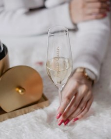 Bella Rose Sklenice Prosecco Queen, zlatá barva, čirá barva, sklo