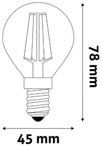 Prémiová retro LED žárovka E14 2W 250lm G45 teplá, filament, ekv. 20W, 3 roky