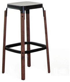 MAGIS - Barová židle STEELWOOD STOOL vysoká - černá s tmavými bukovými nohami