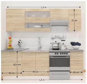 Kondela Kuchyňská linka 2,4m, dub sonoma / bílá, FABIANA