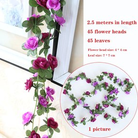 Umělá květina - pnoucí růže (250 cm, 45 květů) Barva: fialová 13