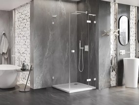 Mexen Lunar, L pravý výklopný sprchový kout 80 x 80 cm, 8mm čiré sklo, bílý profil, 834L-080-080-20-00-P