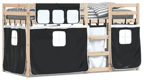 Dětská patrová postel se závěsy bílá a černá 90x190 cm borovice,  3283937