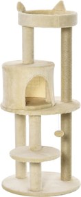 PawHut 104 cm Kočičí Škrabadlo s Platformami a Visící Kuličkou 48x48x104 cm Krémové