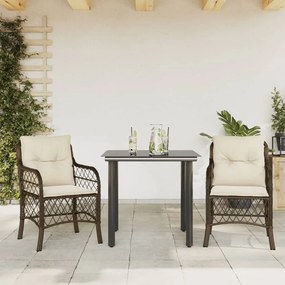 3dílný bistro set s poduškami hnědý polyratan 3212117