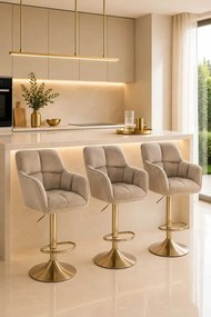 LuxuryForm DESIGN Barová židle AMALFI VELUR na zlaté kulaté podstavě - latte