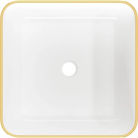 Invena Malaga, umyvadlo na desku 39x39x14 cm, bílá-zlatá, INV-CE-39-013-W