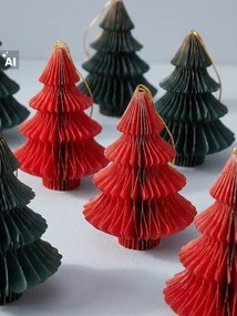 Sinsay - Sada vánočních papírových závěsných dekorací ve tvaru vánočních stromků 8 pack - vícebarevná