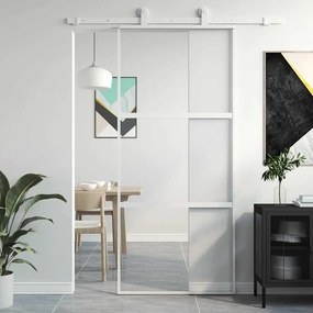 Posuvné dveře bílé 90 x 205 cm tvrzené sklo a hliník 155205