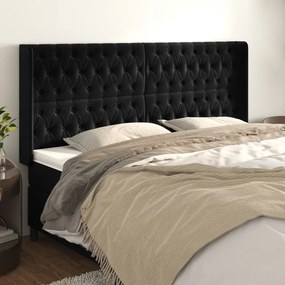 Čelo postele typu ušák černé 203x16x118/128 cm samet 3119984