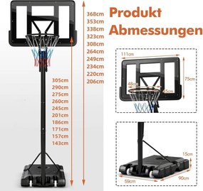 Costway Nastavitelný basketbalový koš 245–305 cm, černý