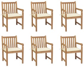 Zahradní židle 6 ks krémové podušky masivní teak,  3073033