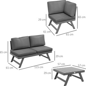 Zahradní rohový set Outsunny, skládající se z 4 kusů - 2 laviček, 1 rohového křesla a 1 konferenčního stolku, zahradní nábytek z hliníku a oceli na b…