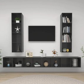 vidaXL Nástěnné TV skříňky 4 ks šedé s vysokým leskem kompozitní dřevo