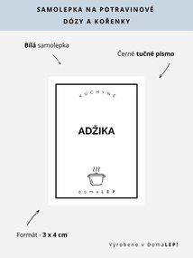 Samolepka na kořenky ADŽIKA bílá 3 × 4 cm tučné písmo