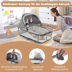 Costway 5 v 1 mobilní dětská postýlka přebalovací pult a kolébka s hračkami