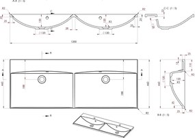 Sapho MARIA dvojumyvadlo 120 x 46 cm litý mramor bez otvoru bílá MA120-0