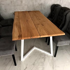 KULHÁNEK Moderní stůl s rustikální hranou a kovovou podnoží "V" Velikost desky: 180x80 cm, Odstín podnože: bílá - RAL 9010