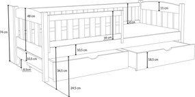 Dětská postel z masivu borovice BEN se šuplíky - 200x90 cm - KAŠMÍROVÁ