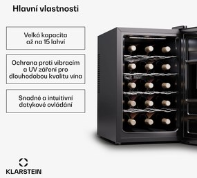 Klarstein Silent Vino 15 Uno, vinotéka, 39 l/15 lahví, 5-18 °C, dotykový displej
