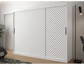 Šatní skříň s posuvnými dveřmi Ratintu 1 250 cm, Úložný prostor: ano, Barva: bílá / bílá + černý mat