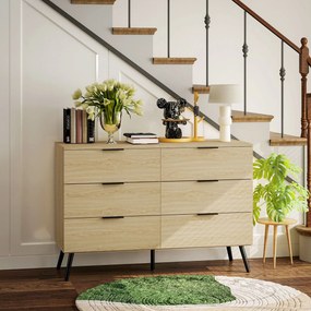 HOMCOM Komoda se 6 zásuvkami Moderní design s protišmykovým zajištěním 110Š x 40H x 75V cm Dřevěný vzhled