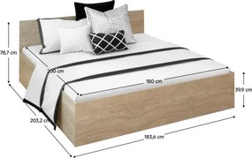 Postel 180x200 s kovovým roštem a úložným prostorem, dub sonoma, DOLI Kondela 0000398700